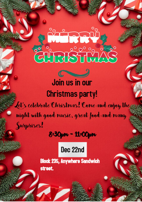 Red Joyful Christmas Design Templates A5 | PosterMyWall