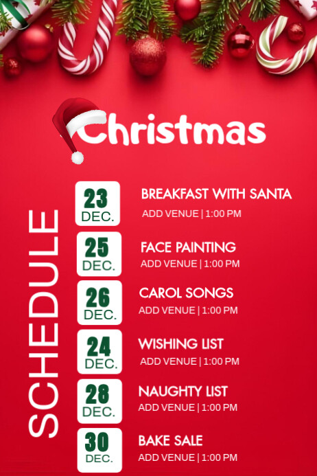 Red Joyful Christmas Event Schedule Poster Template | PosterMyWall