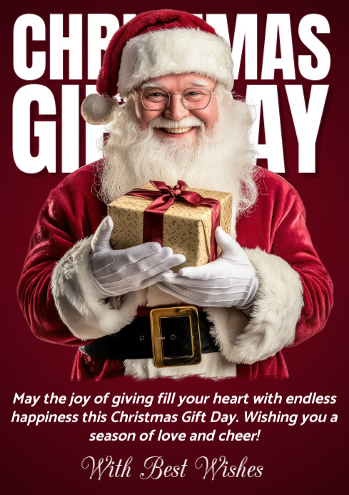 Plantilla de Red Joyful Christmas Gift Day A4 | PosterMyWall
