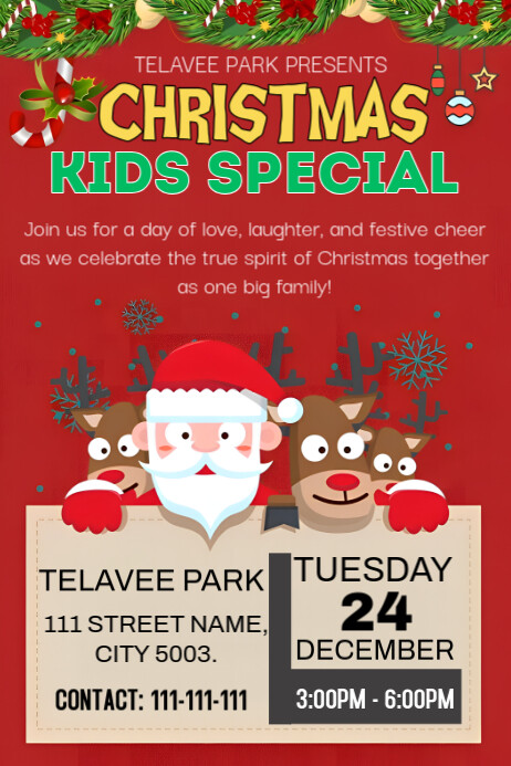 Red Joyful Christmas Kids Event Poster Template | PosterMyWall