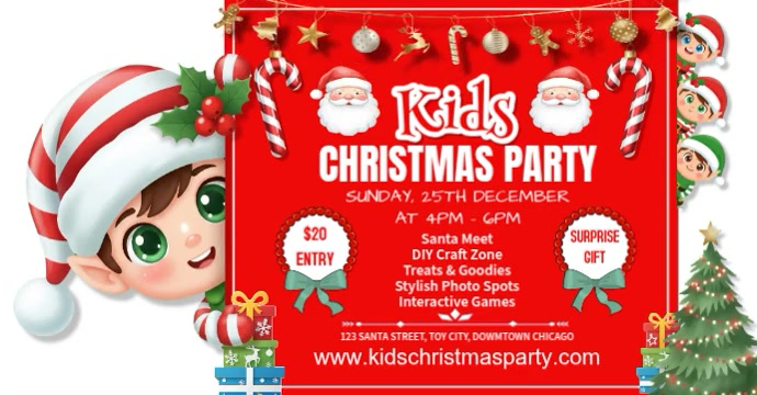 Red Joyful Christmas Kids Party Facebook Event Cover Template ...