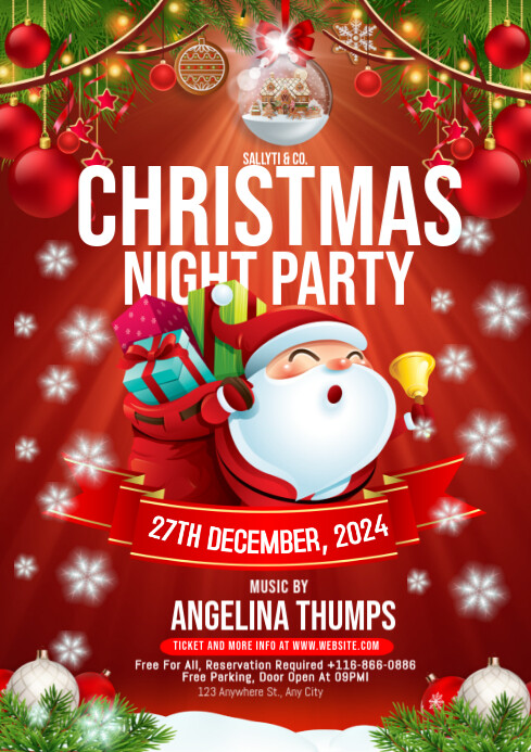 Red Joyful Christmas Night Party A4 Template | PosterMyWall