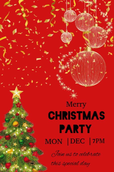 Red Joyful Christmas Party Poster Template | PosterMyWall