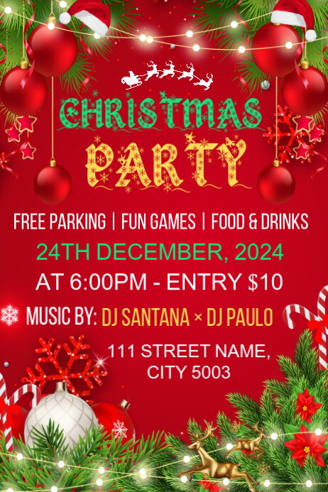 Red Joyful Christmas Party Poster Template | PosterMyWall
