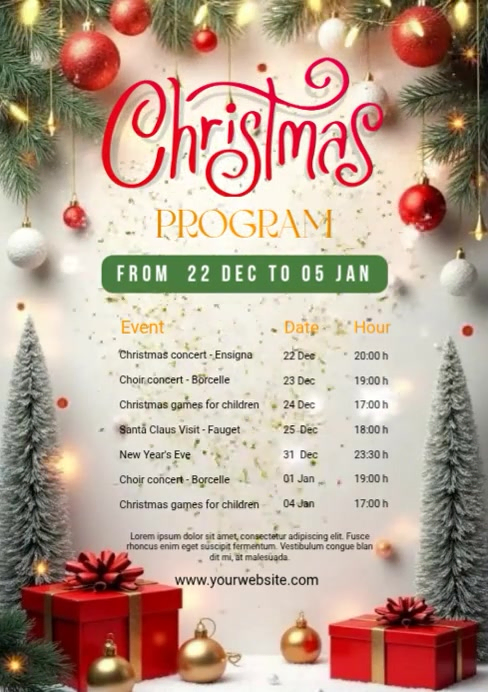 Red Joyful Christmas Program Schedule A4 Template | PosterMyWall