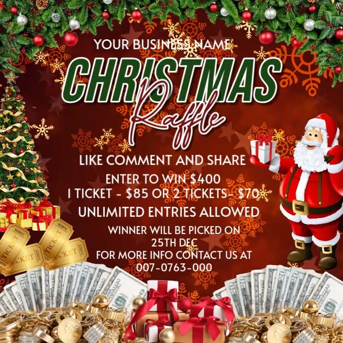 Red Joyful Christmas Raffle Tickets Instagram Post Template | PosterMyWall