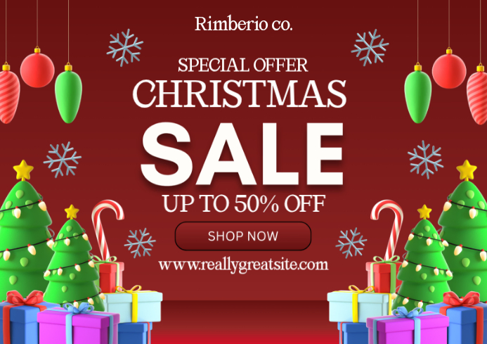 Red Joyful Christmas Sale Off A4 Template | PosterMyWall