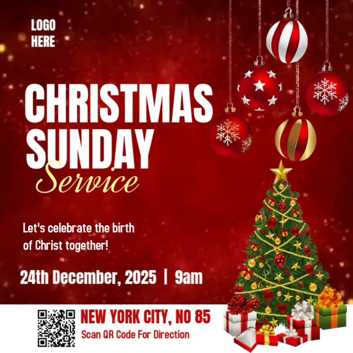 Plantilla de Red Joyful Christmas Sunday Service Instagram Post ...