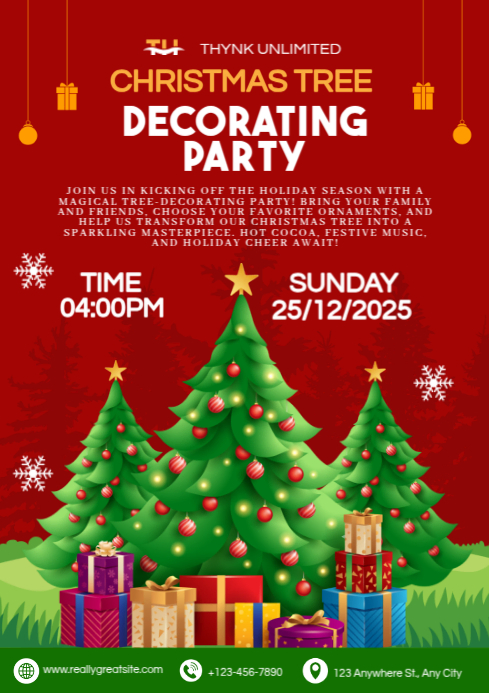Red Joyful Christmas Tree A4 Template | PosterMyWall