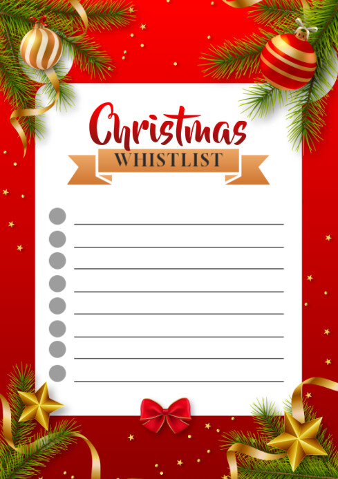 Plantilla de Red Joyful Christmas Whistlist A4 | PosterMyWall