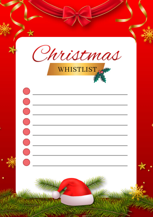 Red Joyful Christmas Whistlist A4 Template | PosterMyWall