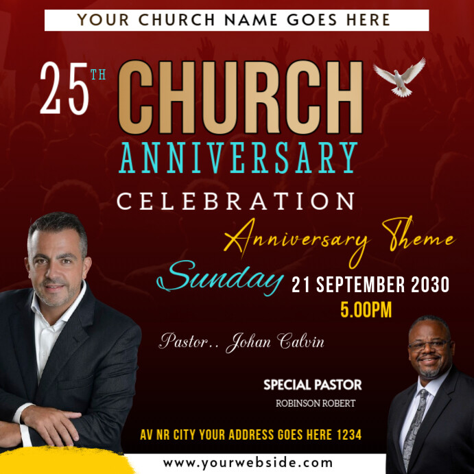 Red Joyful Church Anniversary Celebration Square (1:1) Template ...