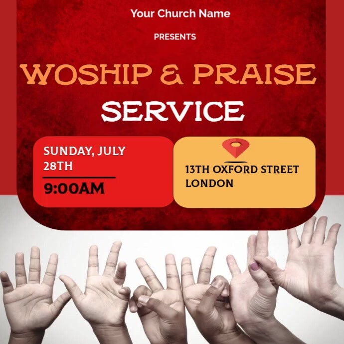 Red Joyful Church Service Poster Post Templat | PosterMyWall