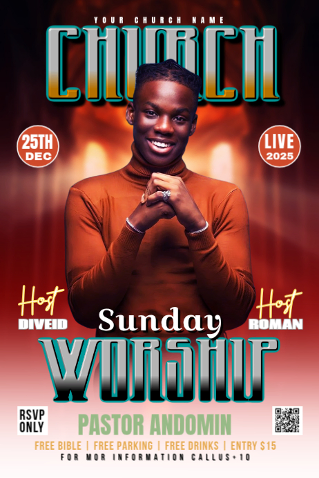 Red Joyful Church Worshiop Sunday Services Poster Template | PosterMyWall