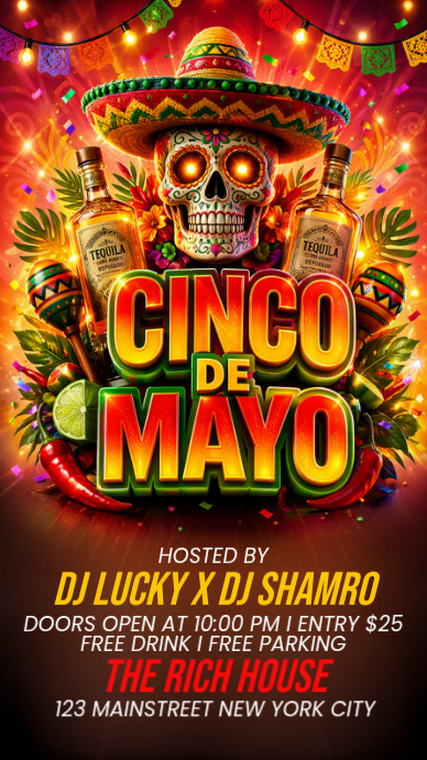 Plantilla de Red Joyful Cinco de Mayo Party Instagram Story | PosterMyWall