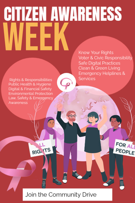 Plantilla de Red Joyful Citizen Awareness Week Poster | PosterMyWall