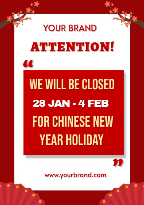 Red Joyful Closed For Chinese New Year A4 Template | PosterMyWall