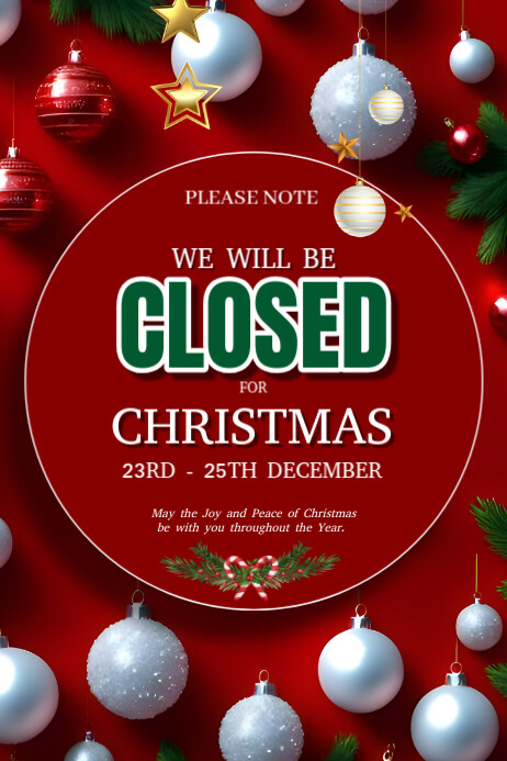 Red Joyful Closed For Christmas Notice Poster Template | PosterMyWall