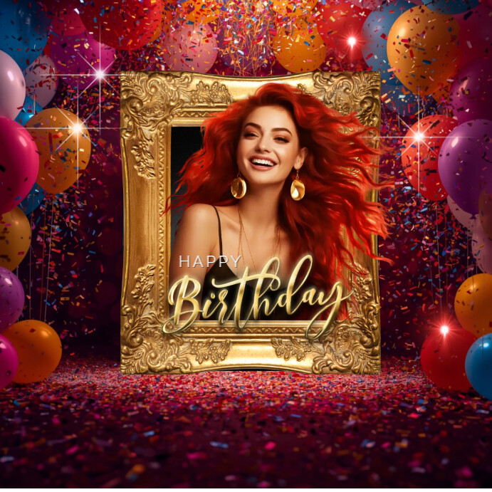 Red Joyful Color Explosion Birthday Ballons Instagram Post Template ...