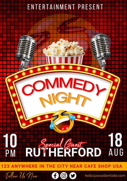 Red Joyful Comedy Night A4 Template | PosterMyWall
