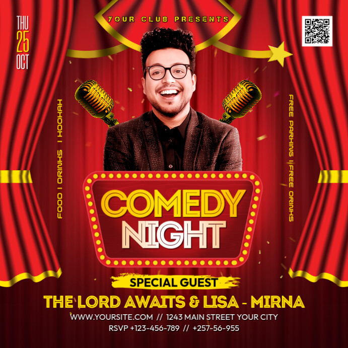 Red Joyful Comedy Night Show Instagram Post Template | PosterMyWall