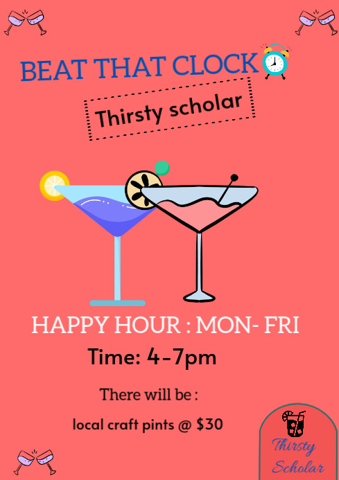 Modèle Red Joyful Coral Pink Happy Hour Instagram Post A4 | PosterMyWall