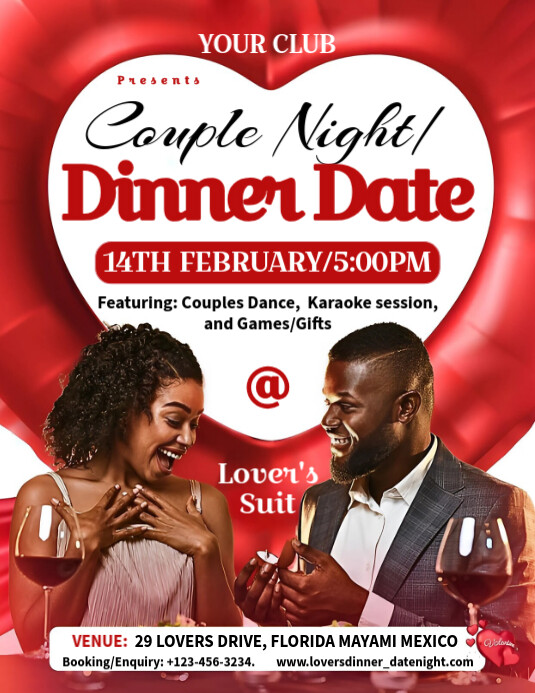 Red Joyful Couples Night/dinner Date Template Flyer (us Letter ...