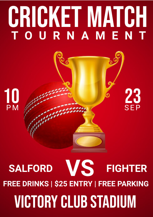 Red Joyful Cricket Match A4 Template | PosterMyWall