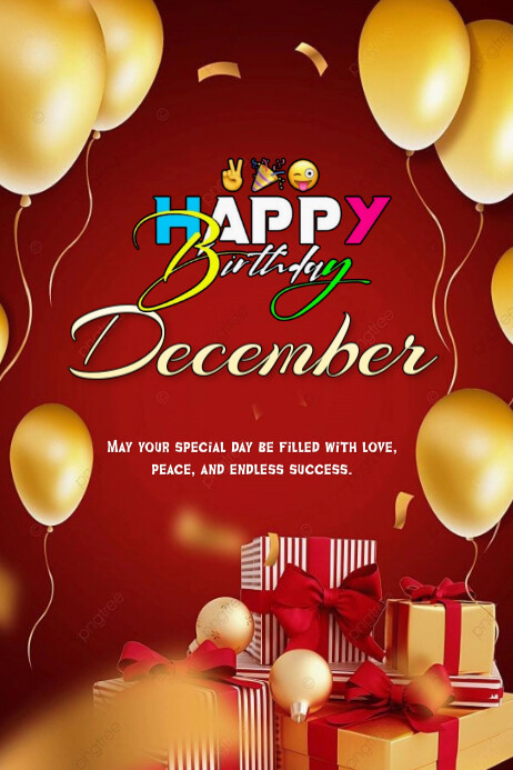 Red Joyful December Birthday Poster Template | PosterMyWall