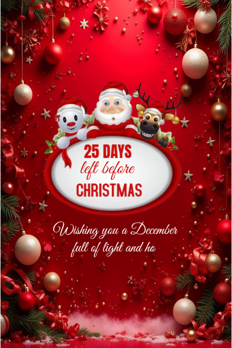 Red Joyful December Countdown 25 Days Poster Template | PosterMyWall