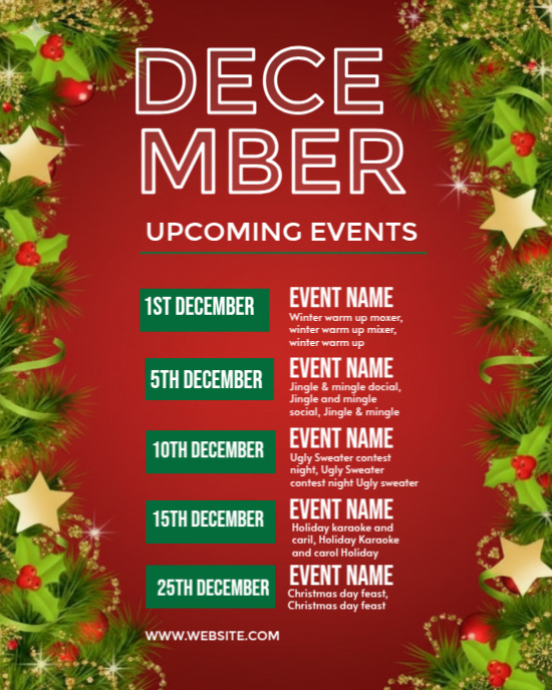 Red Joyful December Upcoming Events Instagram Portrait Template ...