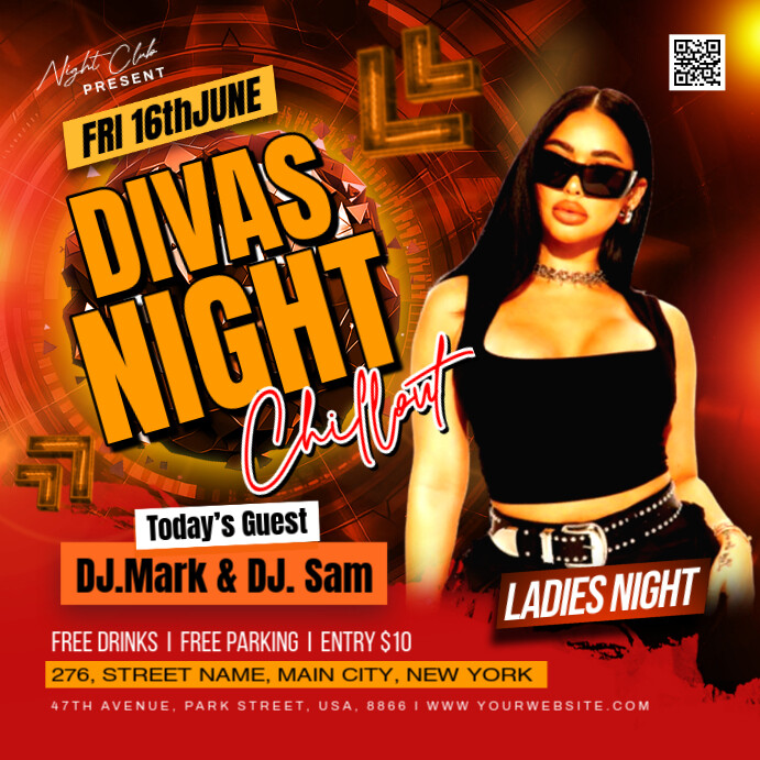 Red Joyful Diva's Night Party Flyer Instagram Post Template | PosterMyWall