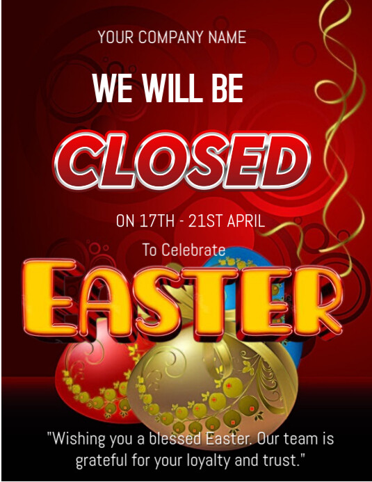 Red Joyful Easter Business Hour Closed Flyer (us Letter) Template ...