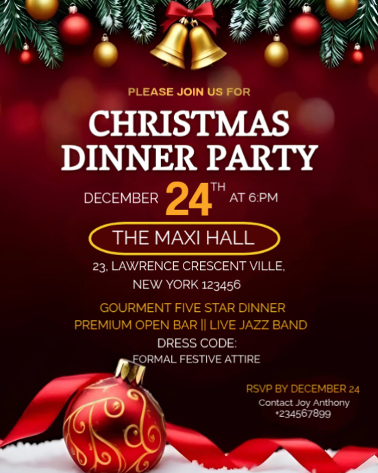 Red Joyful Elegant Christmas Dinner Party Invitation – Wine & Gold ...