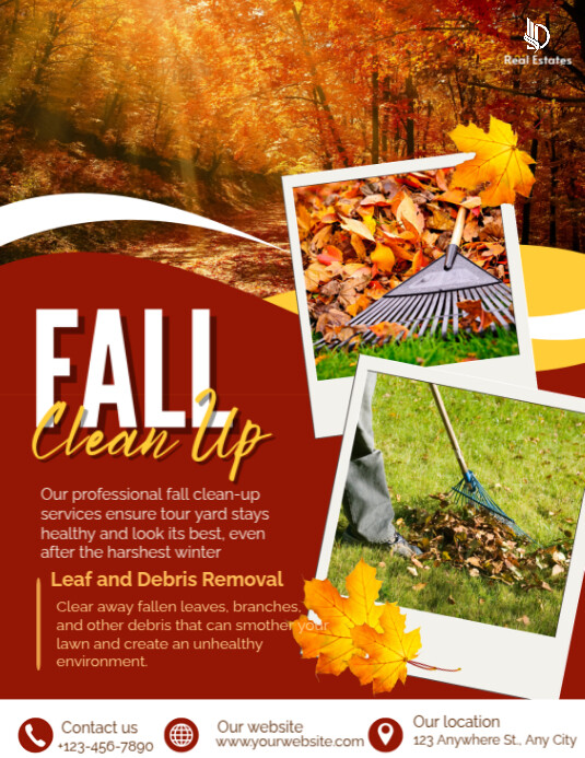 Red Joyful Fall clean up services business Flyer (us Letter) Template | PosterMyWall