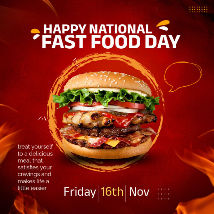 Copy of Red Joyful Fast Food Day Instagram Post | PosterMyWall