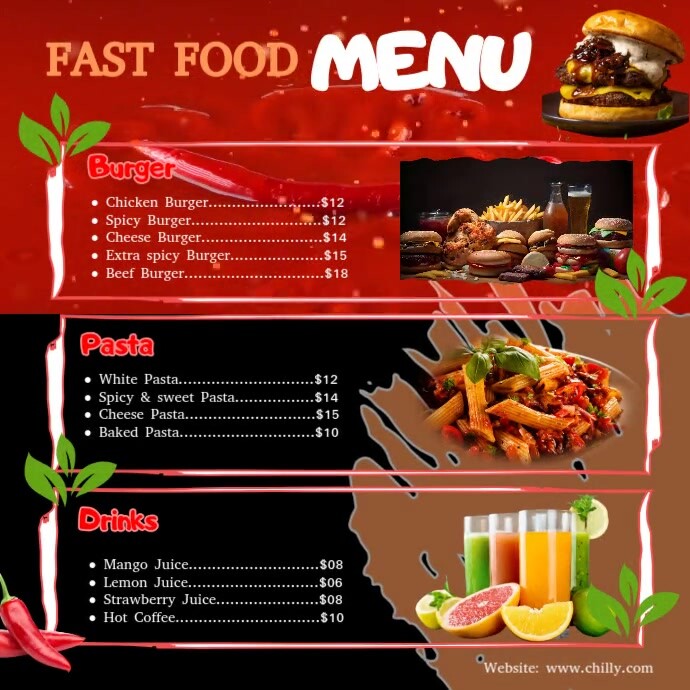 Red Joyful Fast Food Menu Square (1:1) Template | PosterMyWall