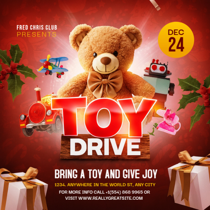 Plantilla de Red Joyful Festive Christmas Toy Drive Flyer - Holiday ...