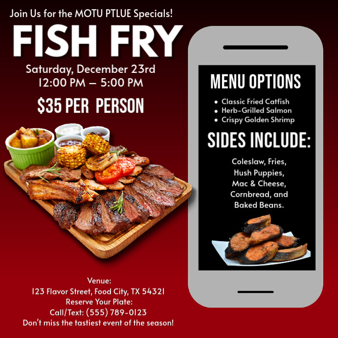 Red Joyful Fish Fry Flyer Instagram Post Template | PosterMyWall