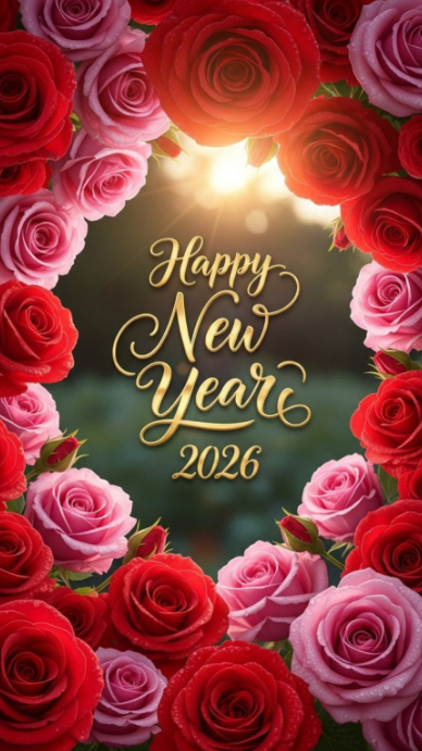 Red Joyful Floral New Year 2026 Wishes Instagram Story Template ...