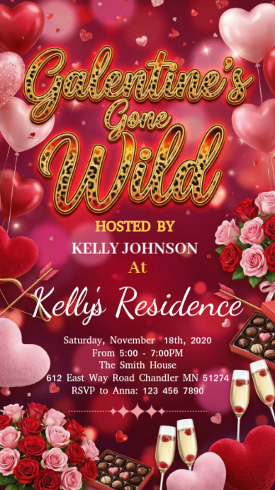 Red Joyful Galentine's Party Instagram Story Template | PosterMyWall