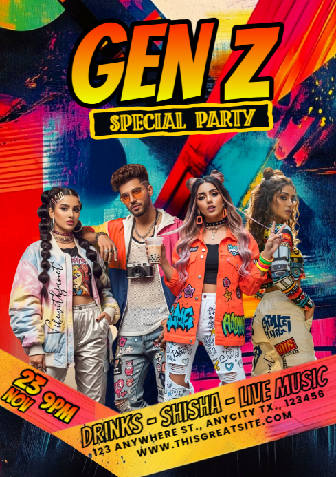Red Joyful Gen Z Special Party A4 Template | PosterMyWall