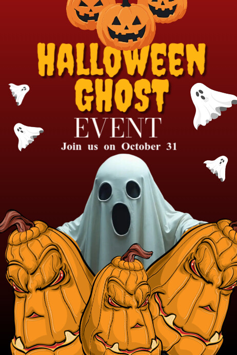 Red Joyful Halloween Ghost Poster Template | PosterMyWall