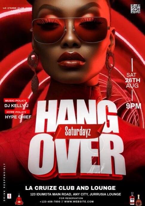 Red Joyful Hang Over Saturday A4 Template | PosterMyWall