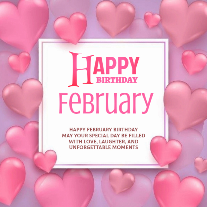 Red Joyful Happy Birthday February Pink Heart Greeting Card Logo ...
