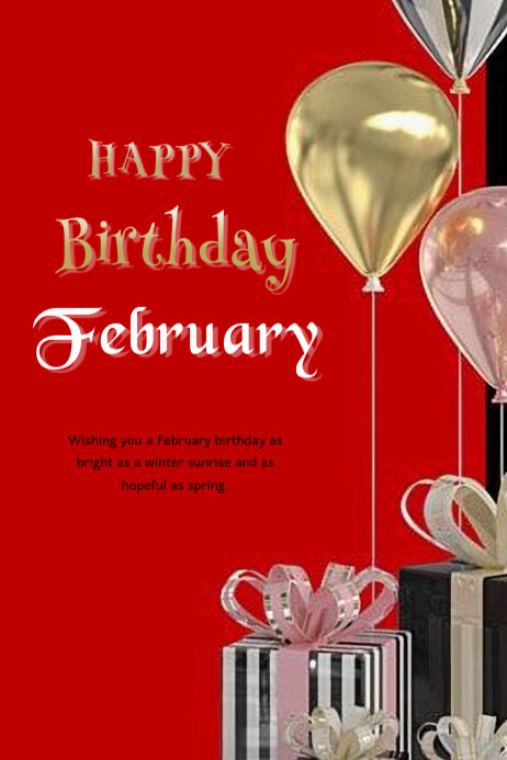 Red Joyful Happy Birthday February Poster Templat | PosterMyWall