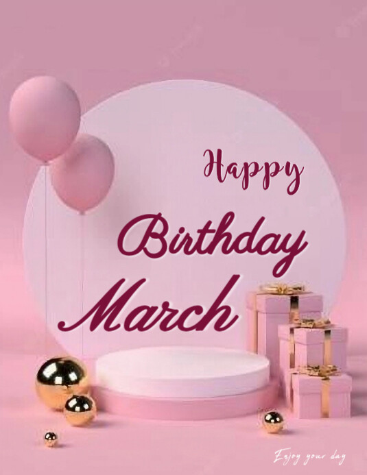 Red Joyful Happy Birthday March Flyer (us Letter) Template | PosterMyWall