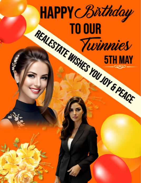 Copy of Red Joyful Happy Birthday Twinnies Flyer (us Letter) | PosterMyWall