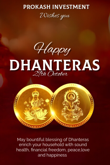 Red Joyful Happy Dhanteras Flyer Poster Template | PosterMyWall