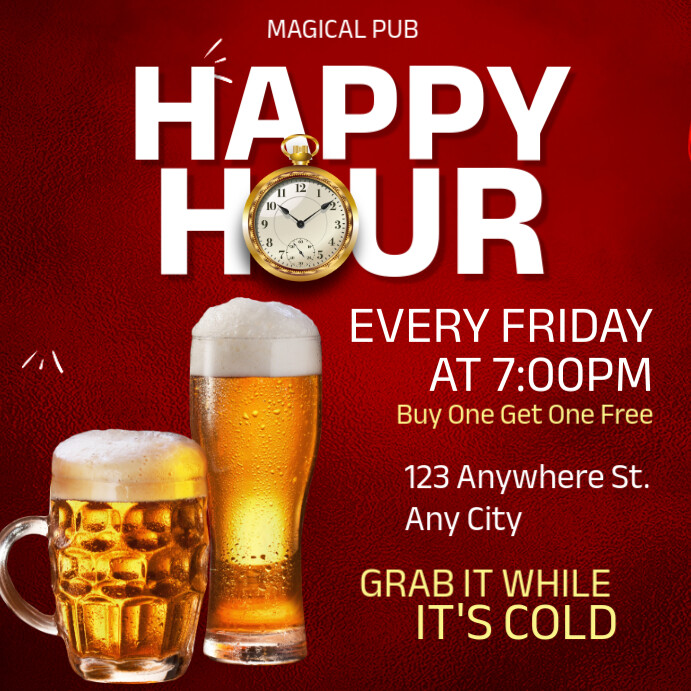Red Joyful Happy Hour Instagram Post Template | PosterMyWall